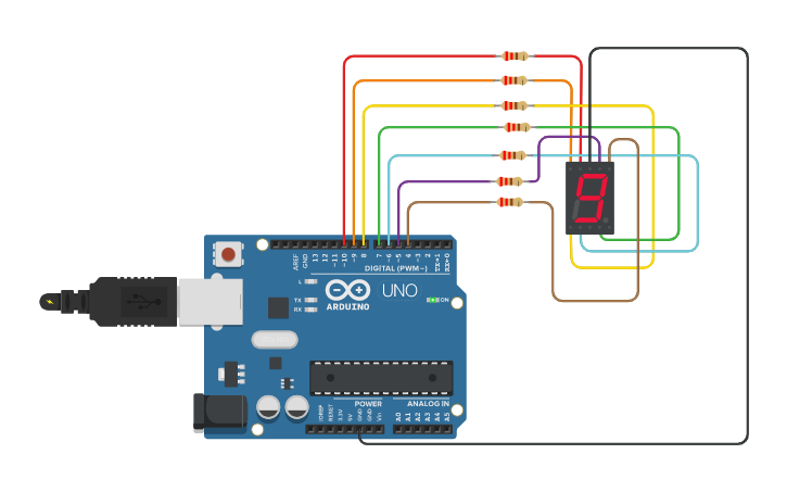 Circuit design 7 segment (letters) - Tinkercad