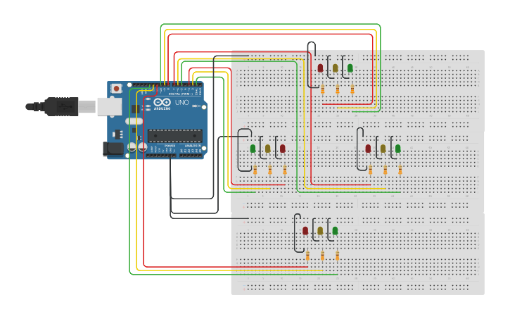 Circuit design Timour - Impianto semaforico con Arduino | Tinkercad