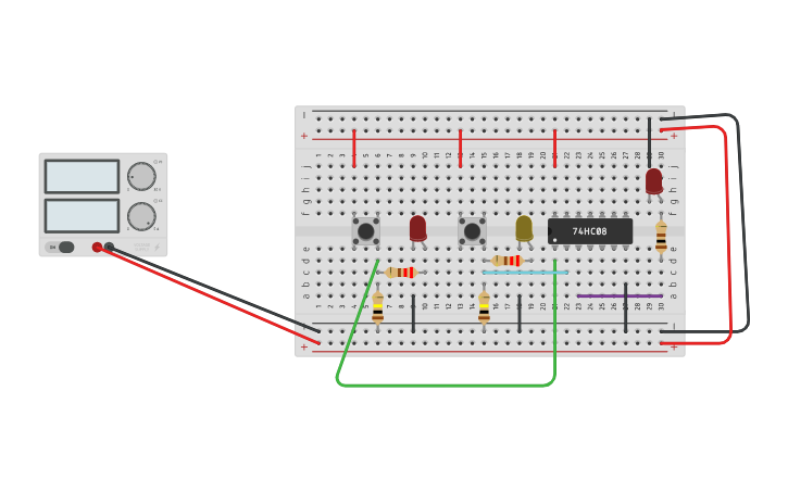 Circuit design 74HC08 - Tinkercad