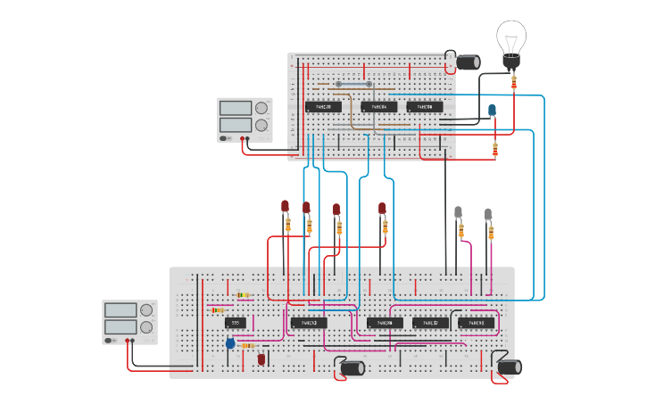 Circuit design Astabil+PembagiFrekuensi | Tinkercad