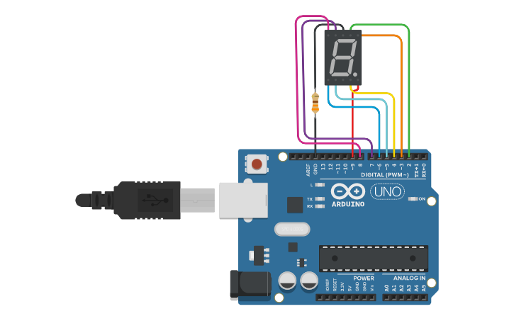 Circuit design DISPLAY 7 SEGMENTO CONTADOR HEXADECIMAL DE 0-F - Tinkercad