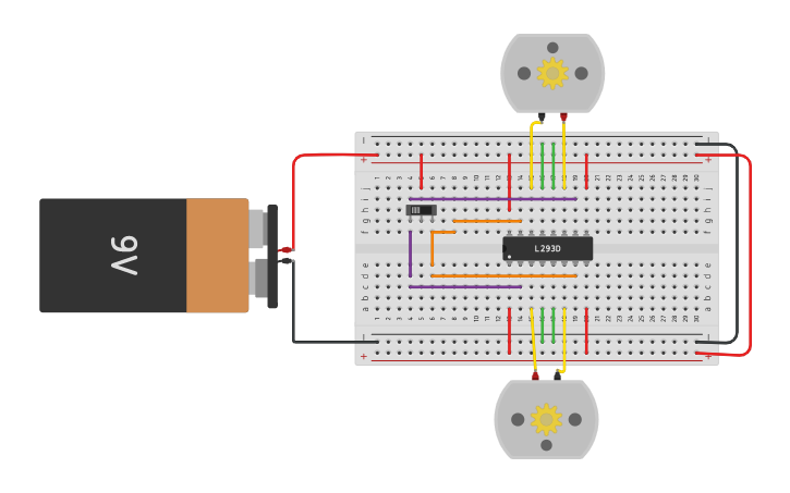 Circuit design LD293D con 2 motores dc - Tinkercad