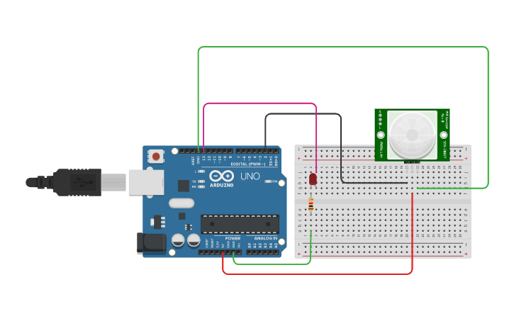 Circuit design SENSOR MOVIMIENTO CON LED - Tinkercad