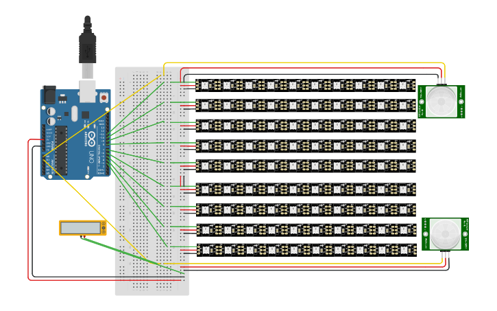 Circuit design Motion activated stair lights. - Tinkercad