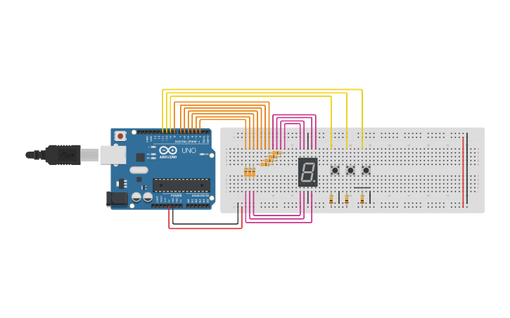 Circuit design CT 318 - HORTEZA - BIT III-A - MODULE 03 - 7-SEGMENT DISPLAY P2 | Tinkercad