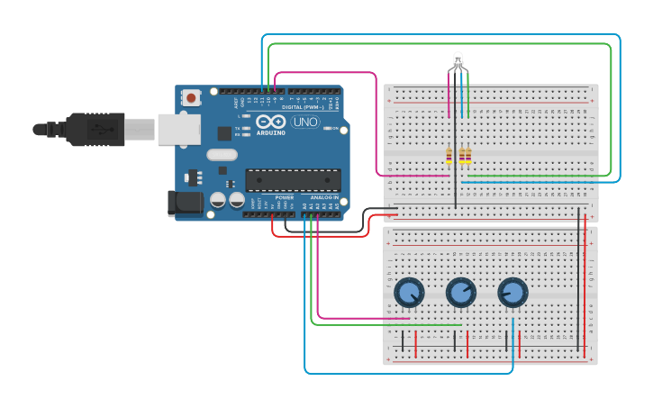 Circuit design TP05 - led RGB analog - Tinkercad