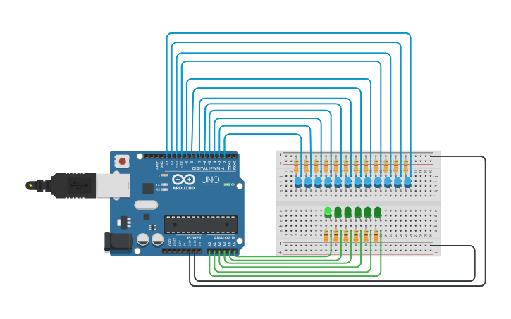 Circuit design Secuencia de 18 luces - 1 | Tinkercad