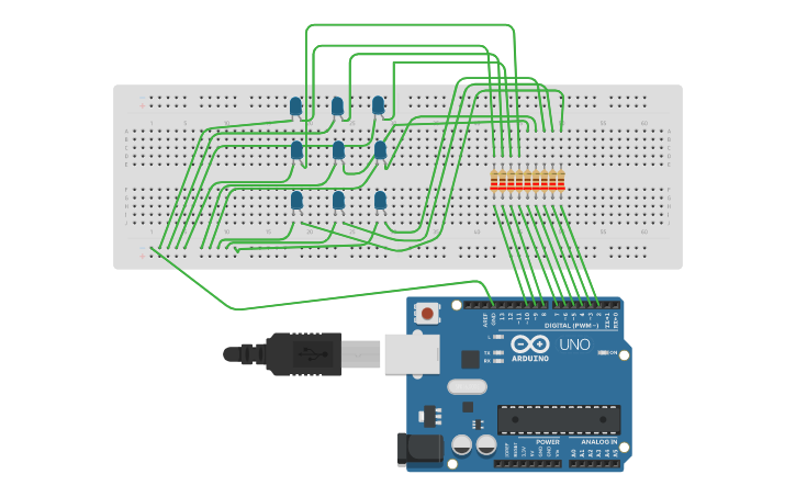 Circuit design LED matrix 9X9 - Tinkercad
