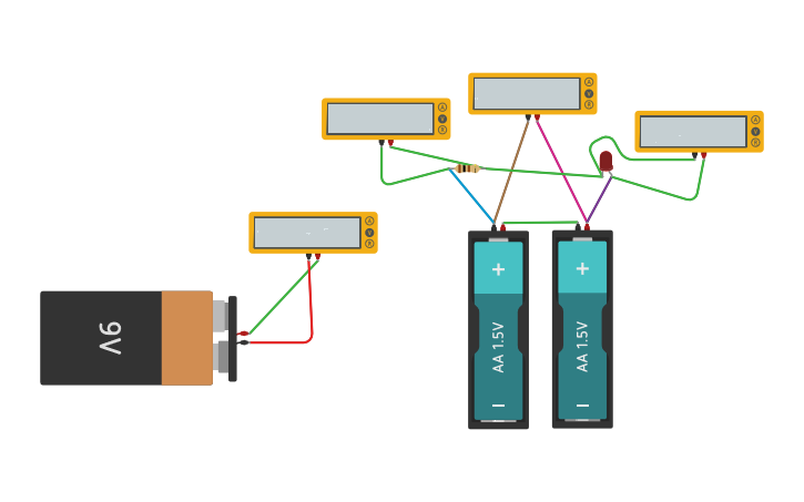 Circuit design Battery and Multimeter - Tinkercad