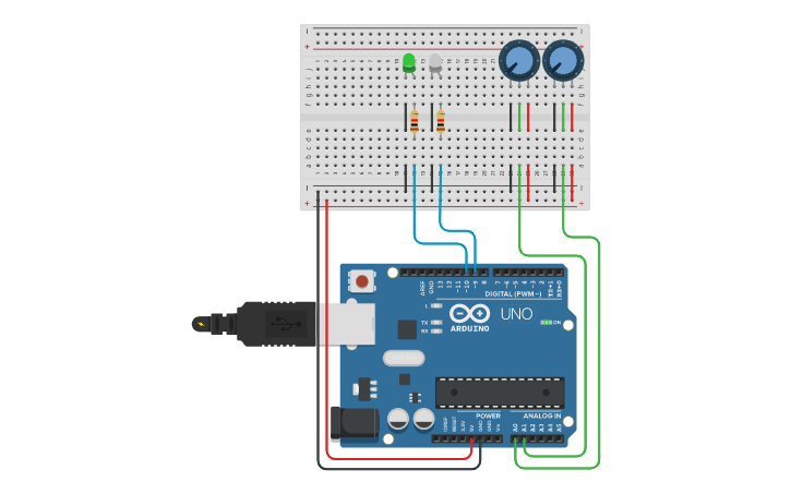 Circuit design 2 leds utilizando 2 sensores de luminosidade - Tinkercad