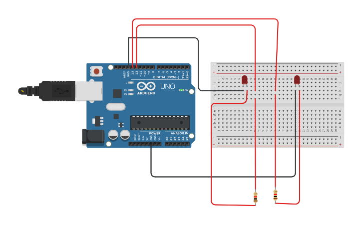 Circuit Design Blinking Two Led Alternately Using Arduino Tinkercad