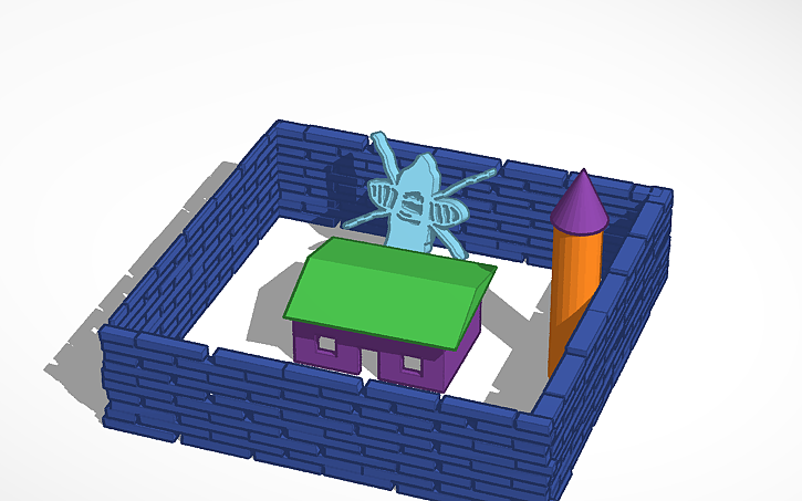 3D design house, lighthouse, windmill, and strongwall | Tinkercad