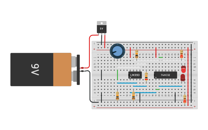 Circuit design LM393 ou 74HC32 | Tinkercad