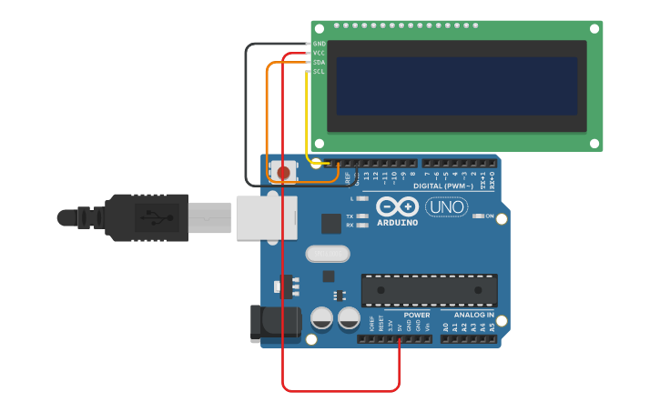 Circuit design LiquidCrystal IC2 Example - Tinkercad
