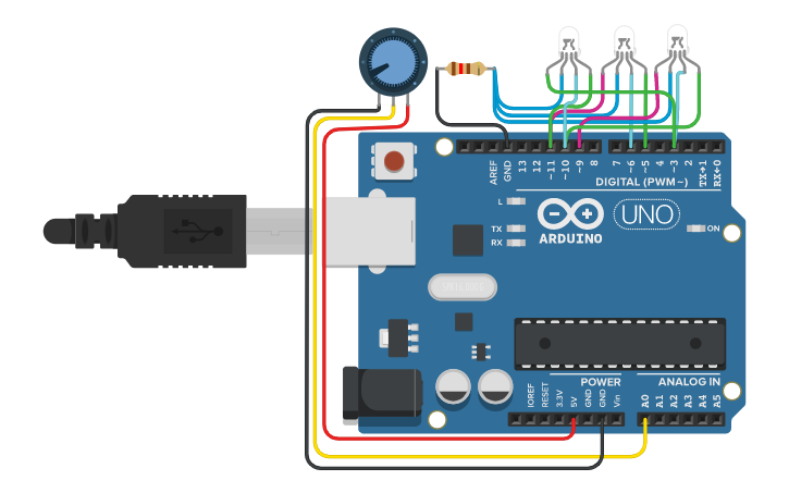 Circuit design Fading led led led - Tinkercad