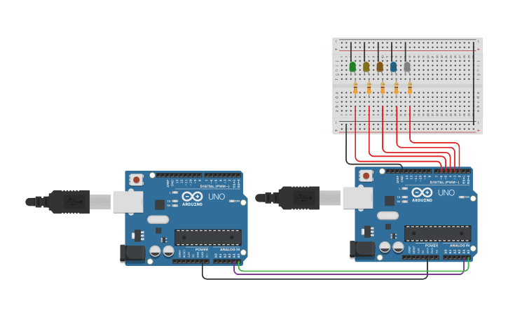 Circuit design Comunicación de 2 Arduinos | Tinkercad Circuit design Comunicación de 2 Arduinos | Tinkercad