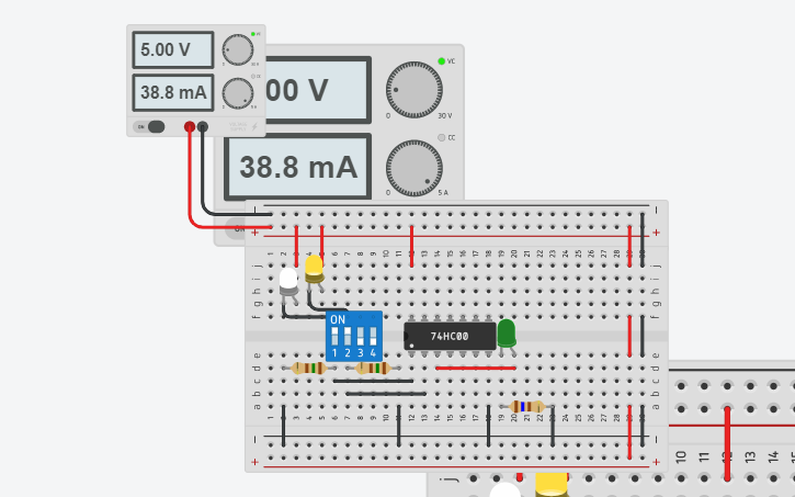 Circuit design Compuerta lógica NAND - Tinkercad