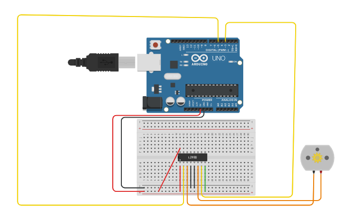 Circuit design DC Motor with H-Bridge - Tinkercad