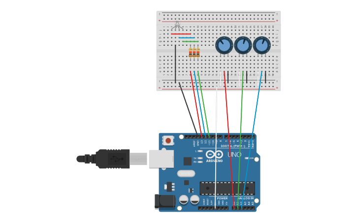 Circuit design Actividad 4.- Práctica 4. Led RGB parte 2. - - Tinkercad