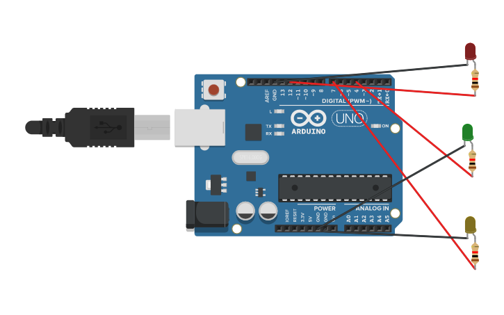 Circuit design Traffic light controller | Tinkercad