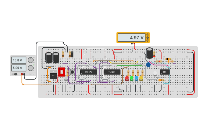 Circuit design Eng NEFO / 4 Bits Shift Register OK1 | Tinkercad