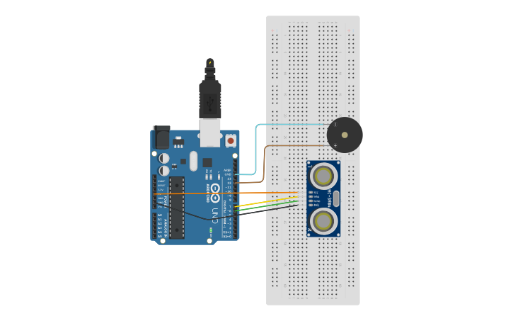 Circuit design Alarma con sensor ultrasónico - Tinkercad