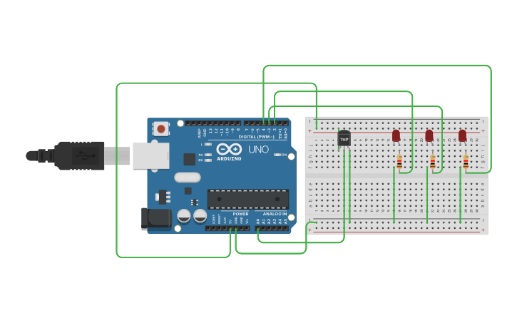 Circuit design Temperature measurement using thermistor - Tinkercad
