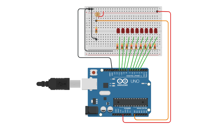 Circuit design Q1.Flood light of Eden Gardens | Tinkercad