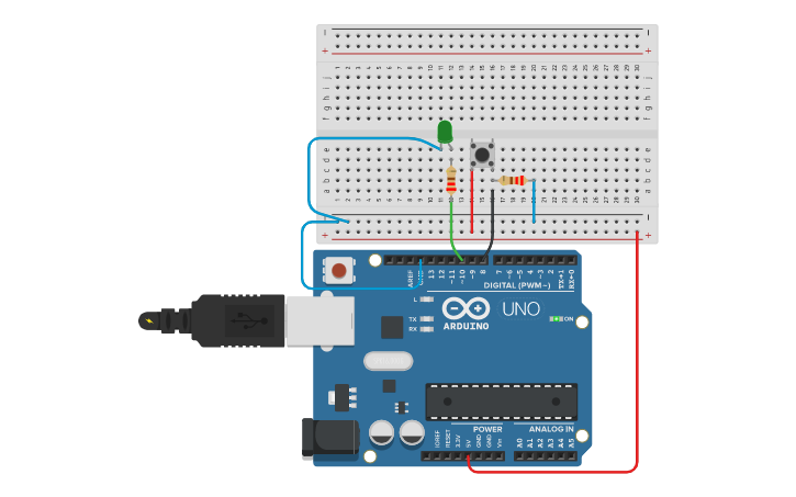 Circuit design Turn on/off LED With a Button - Tinkercad