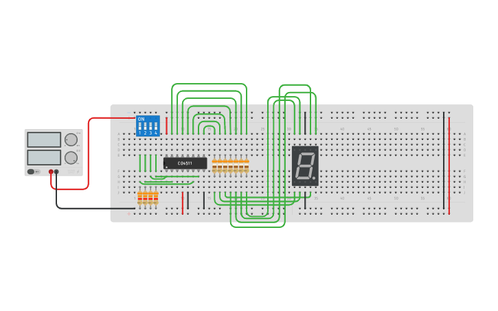 Circuit design BCD to 7 segment decoder cathode - Tinkercad