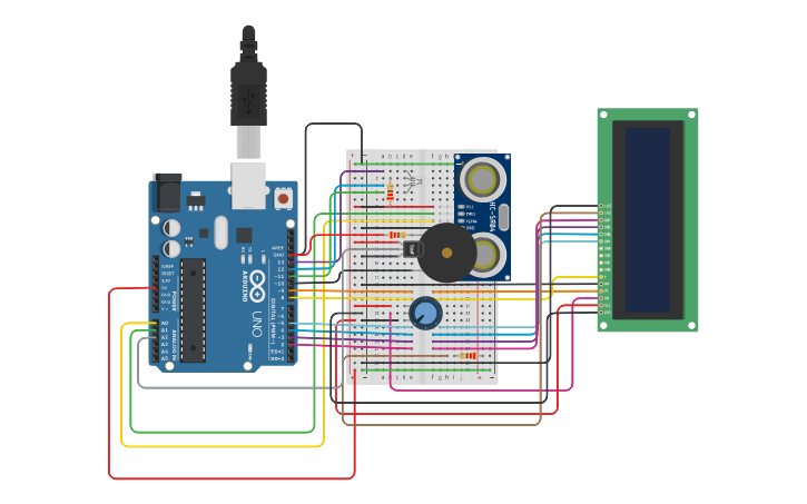 Circuit design Anti-intrusion system and temperature display - Tinkercad