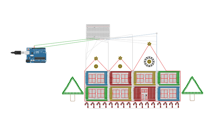 Circuit design Christmas House Lights - Tinkercad