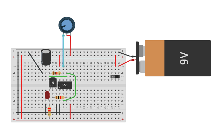 Circuit design Led Flasher (NE555) | Tinkercad