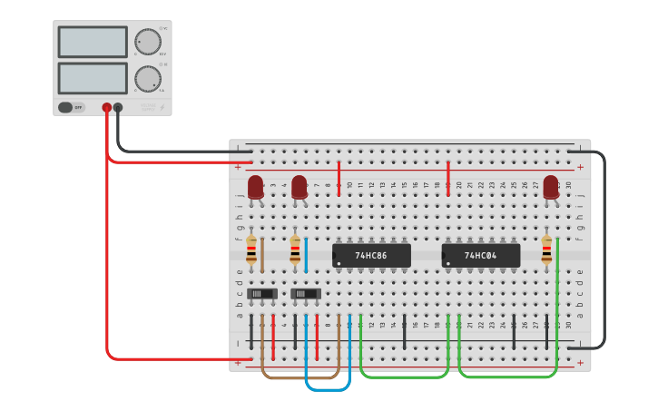 Circuit design Xnor 7404 7486 | Tinkercad