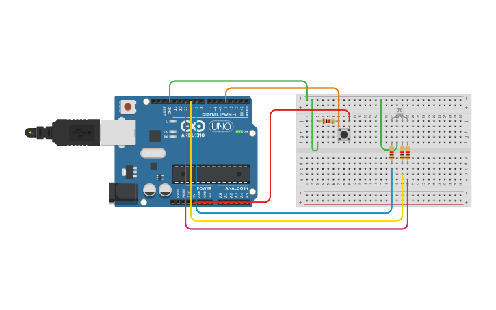Circuit design Deney 4 - Arduino ile Buton Kullanarak RGB Led Kontrolü | Tinkercad
