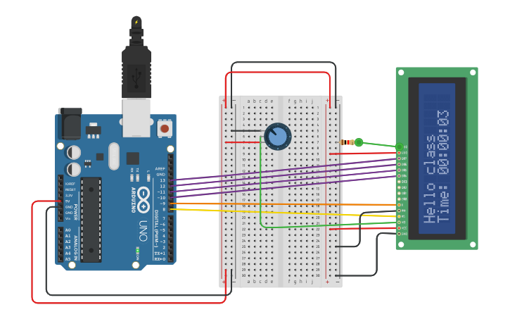 Circuit design week8-C1-LCD-Display Time with potentiometer - Tinkercad