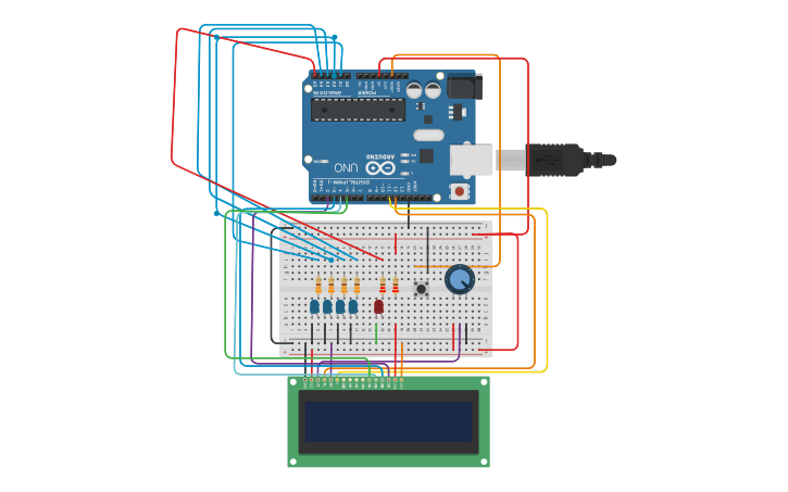 Circuit design Binary conter with lcd screen - Tinkercad