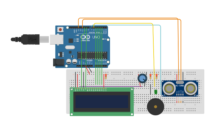 Circuit design Distance Detector - Tinkercad