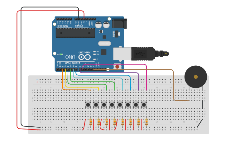 Circuit design Arduino Piano - Tinkercad