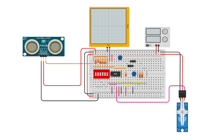 Circuit design sonar 555 servo | Tinkercad