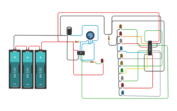 Circuit design alternating flashing lights - Tinkercad