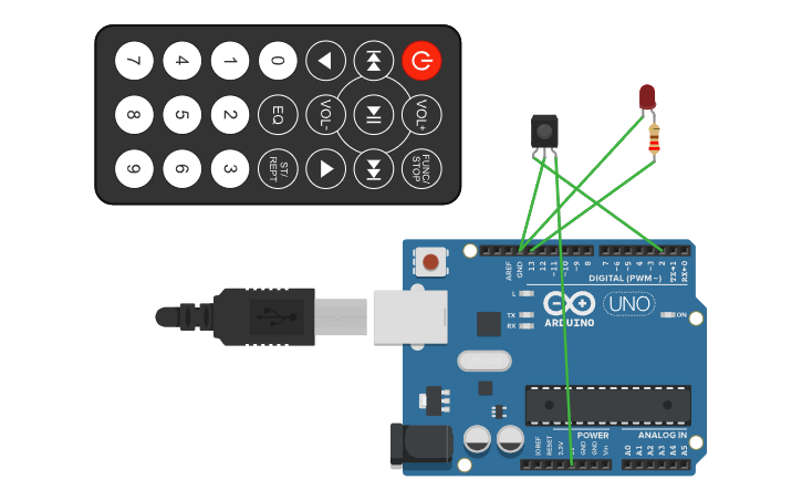 Circuit design telecomando infrarossi esadecimale sunfounder - Tinkercad