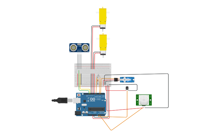 Circuit design Copy of Servo Motor and RGB LED Controlled by Ultrasonic ...