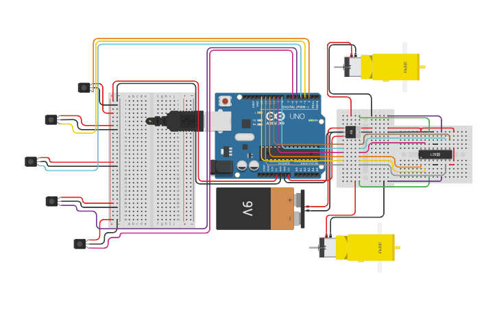 Circuit Design Line Follower Robot Tinkercad