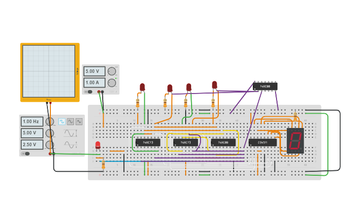 Circuit design Syn Counter module 10 using JK flip flop - Tinkercad