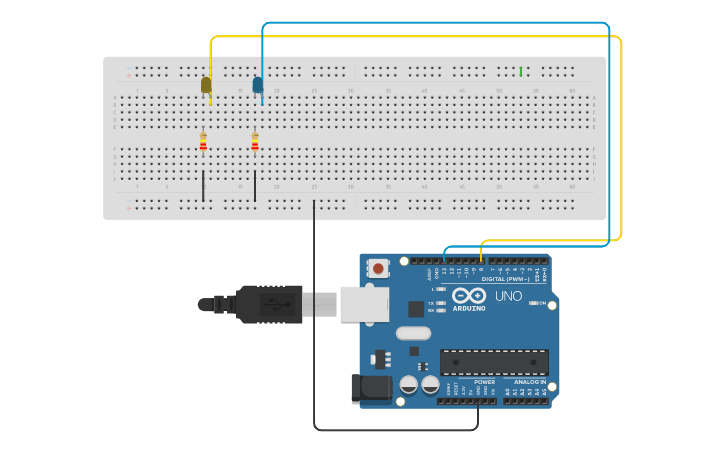 Circuit design Circuito de 2 leds | Tinkercad