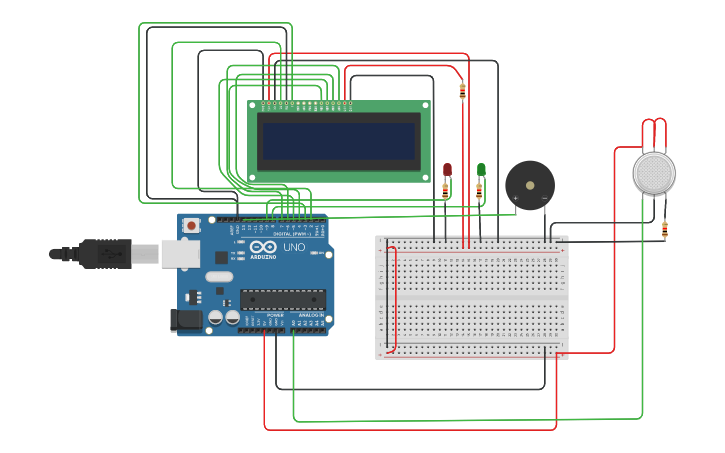 Circuit design Smoke and Gas leakage detector - Tinkercad