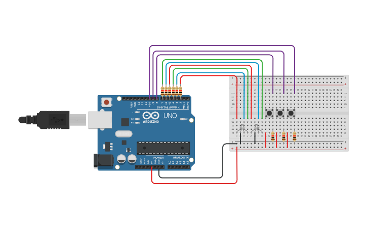 Circuit design LED different colors | Tinkercad