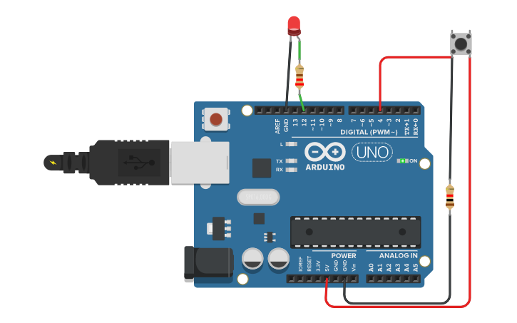 Circuit design LED con Pulsador - Tinkercad