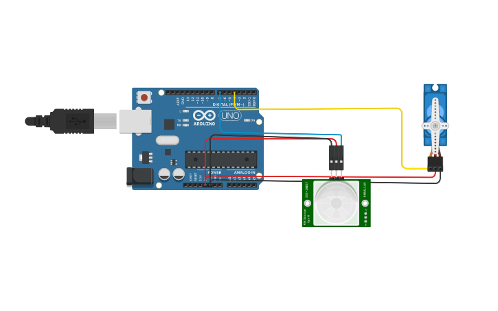 Circuit design Barrera con sensor de movimiento - Tinkercad